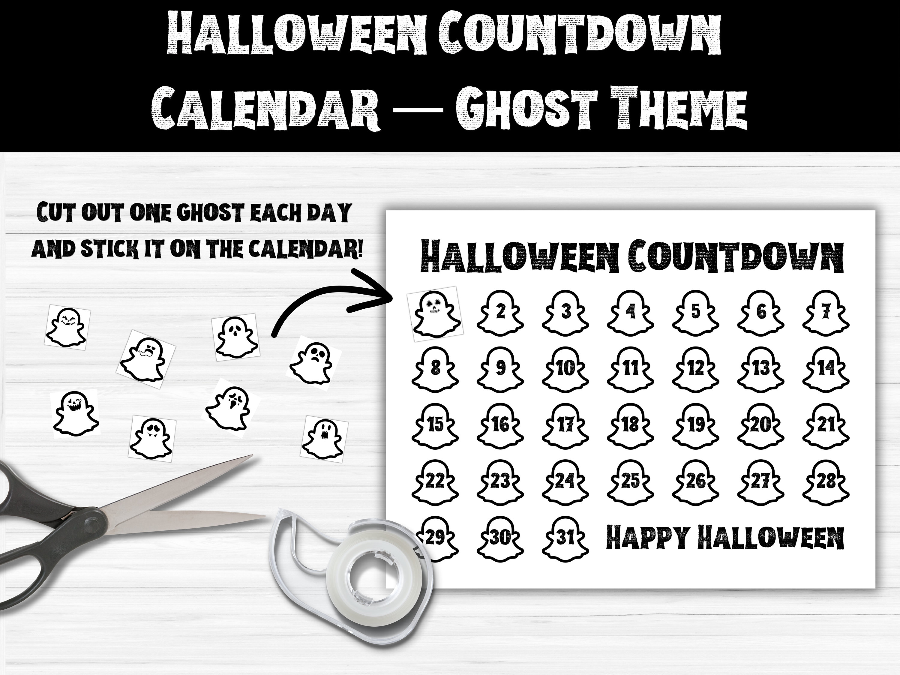 Halloween Countdown Calendar Printable: Ghost Activity (digital ...