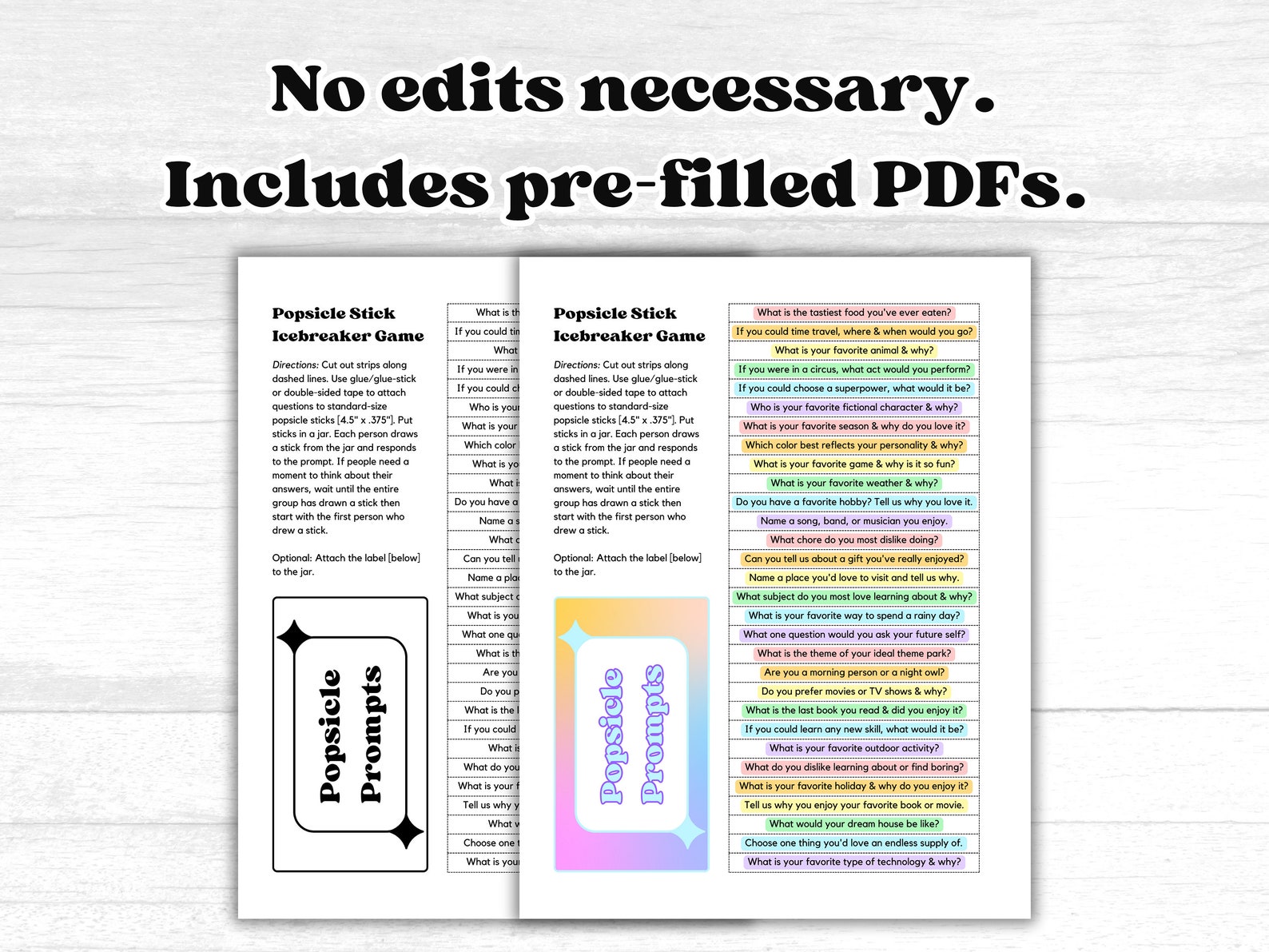 Popsicle Stick Conversation Game: Icebreaker Questions (digital ...
