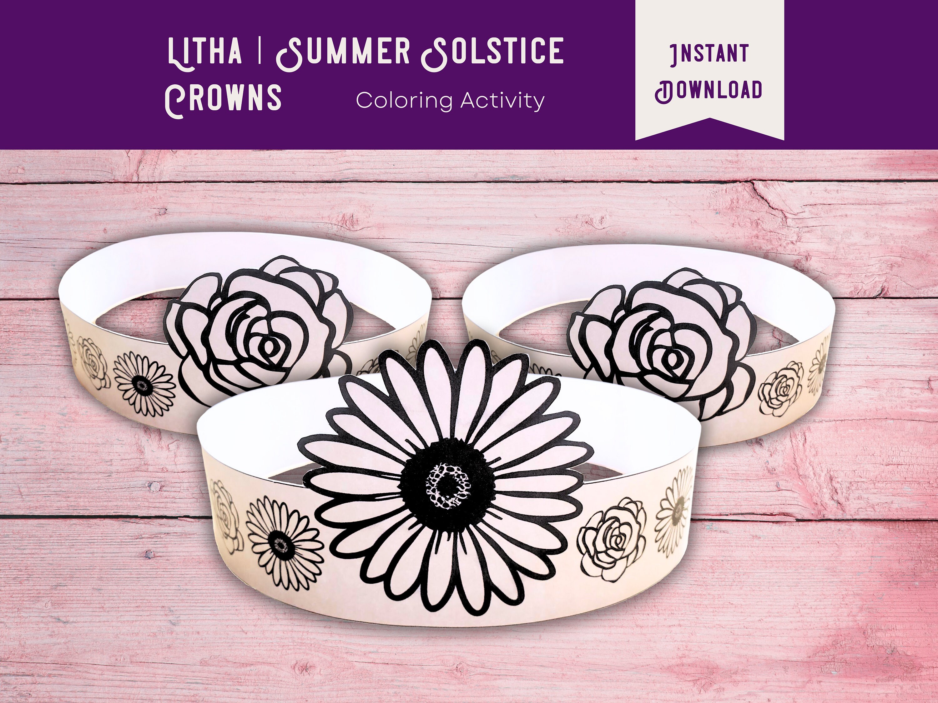 Summer Solstice Paper Crowns: Printable Flower Coloring Craft (PDF) - Etsy
