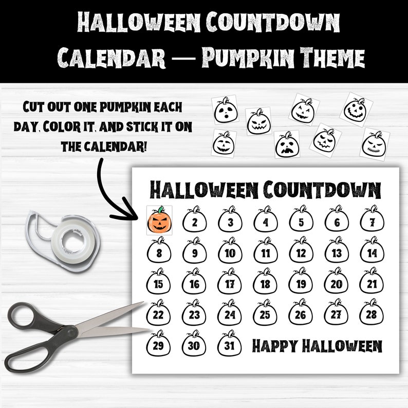 Halloween Countdown Calendar Printable: Kids October Activity (digital ...