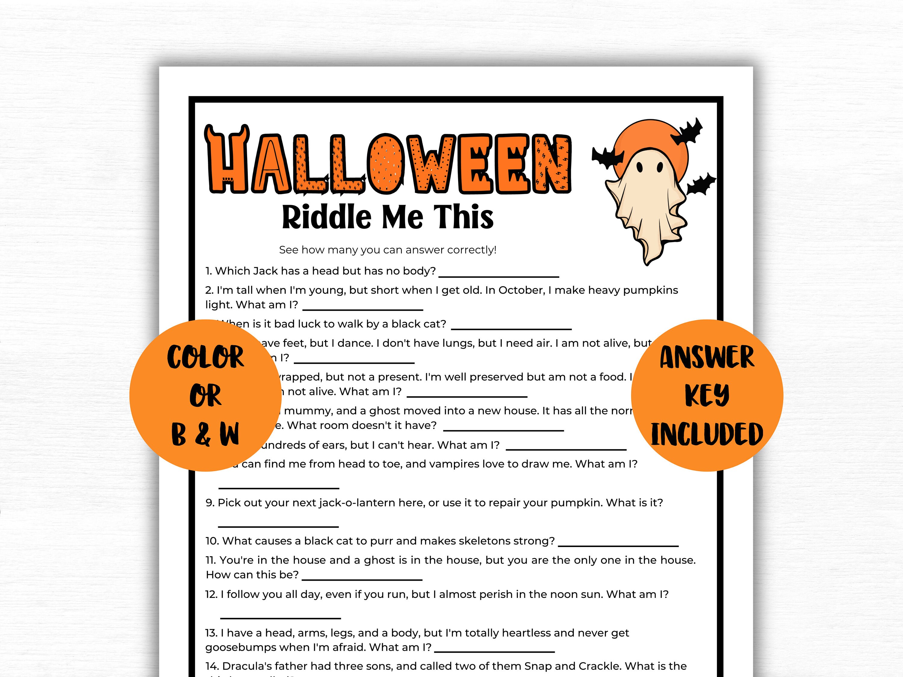 Halloween Riddles US Letter & A4 Printable Halloween Game - Etsy