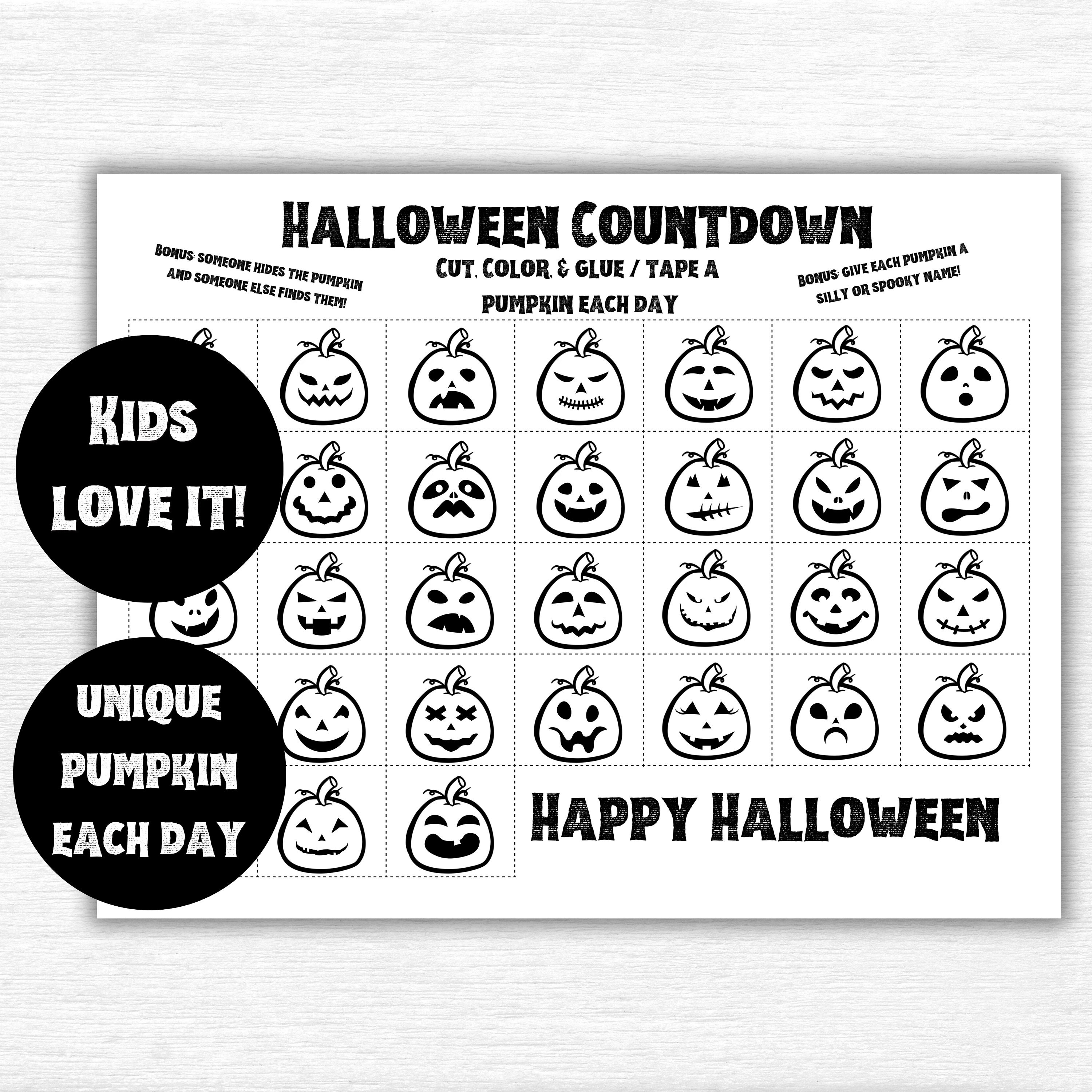 Halloween Countdown Calendar Printable: Kids October Activity (digital ...