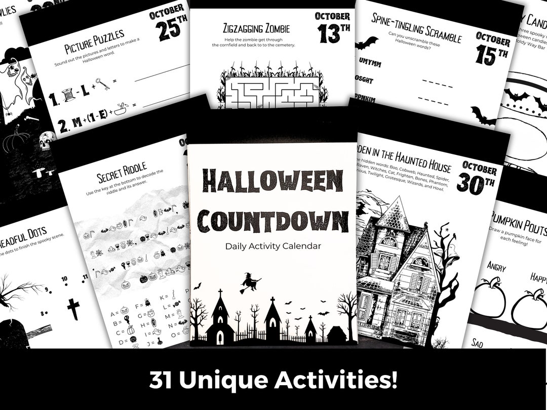 Halloween Countdown Calendar Printable: 31 Activity Pages (PDF) - Etsy