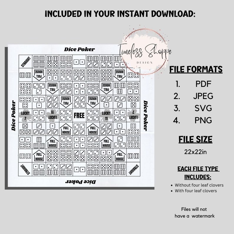 Dice Poker Template, Dice Poker, Game Template, Printable Template, SVG ...