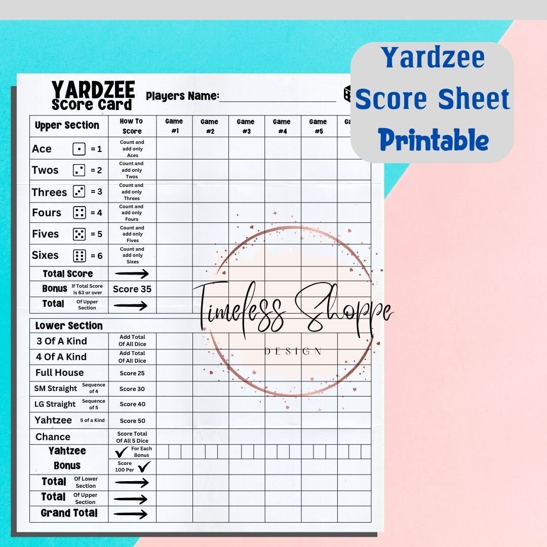 Yardzee Printable, Yardzee Game, Game Template, Printable Pdf Png, Svg ...