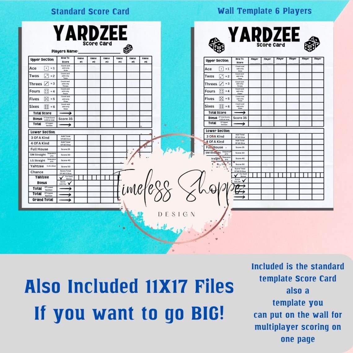 Yardzee Score Card Printable, US Letter & 11x17 (digital Download) - Etsy