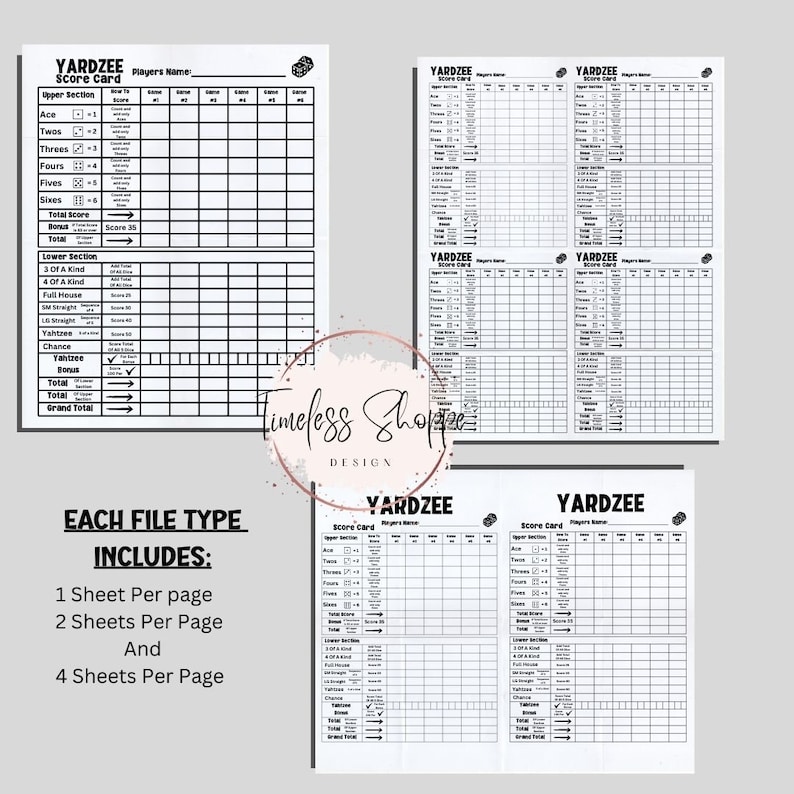 Yardzee Printable, Yardzee Game, Game Template, Printable Pdf Png, Svg ...