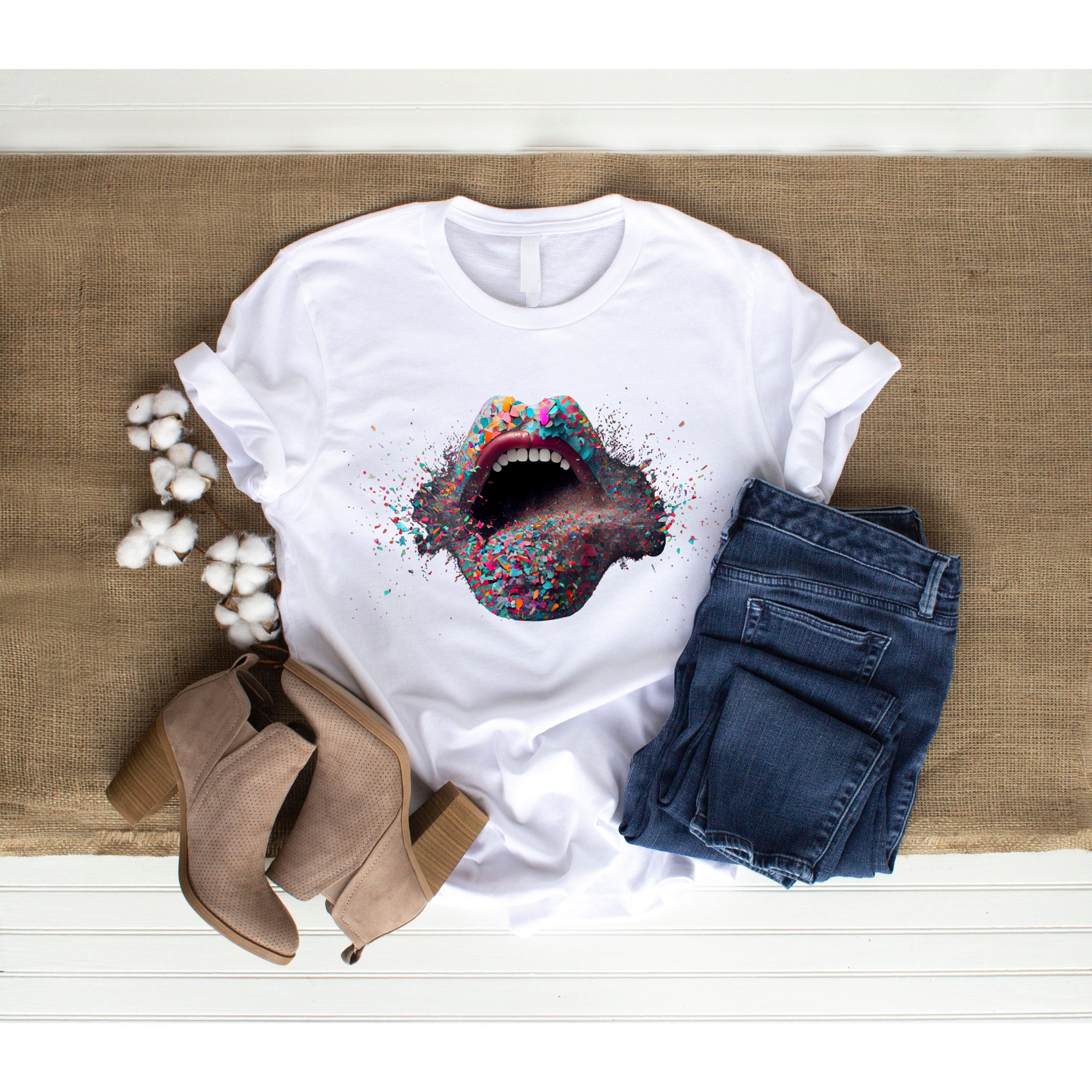 Confetti Scream Lips PNG, Lips Sublimation, T Shirt Print, Mouth ...