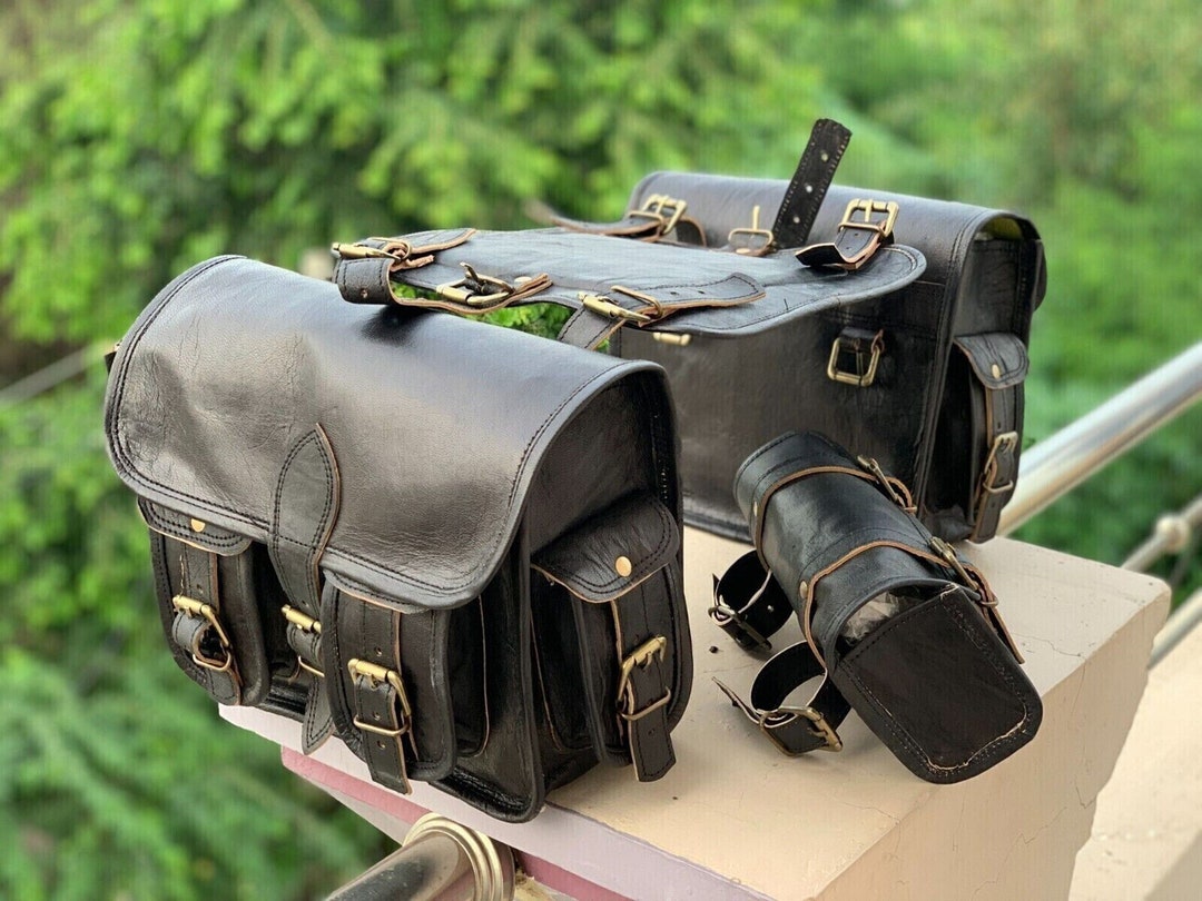 Leather Motorcycle Saddle Bags Vintage Side Pouch Panniers Universal ...