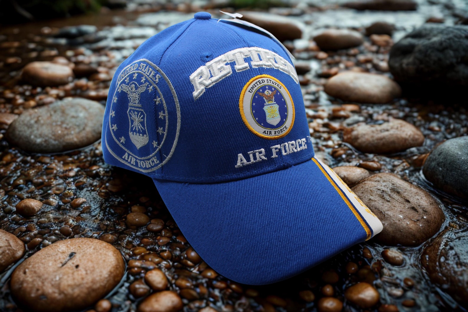 U.S. Air Force Retired Hat, Blue Veteran Baseball Cap With Embroidered ...