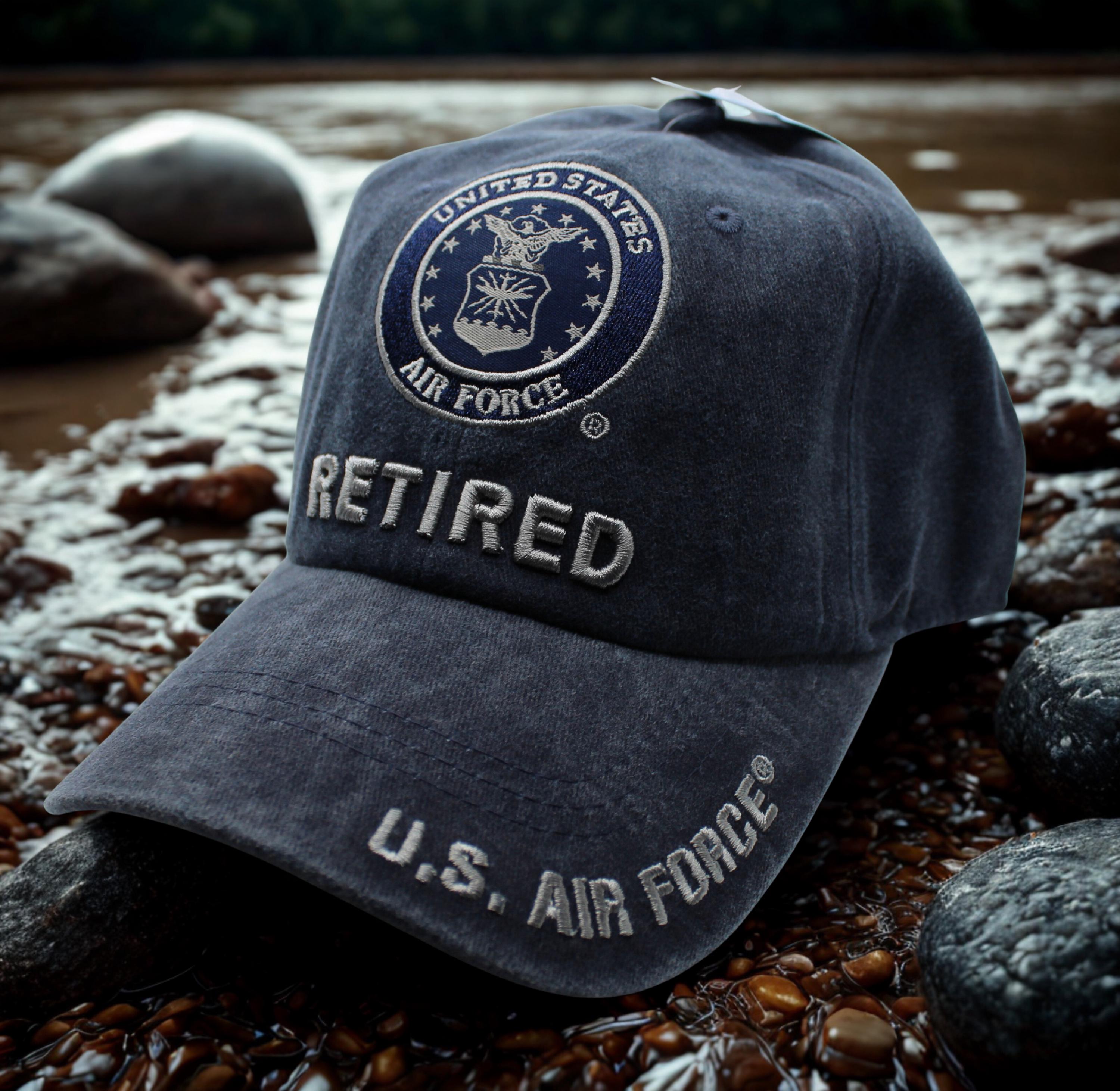 U.S. Air Force Retired Hat, Blue Retired Baseball Cap With Embroidered ...