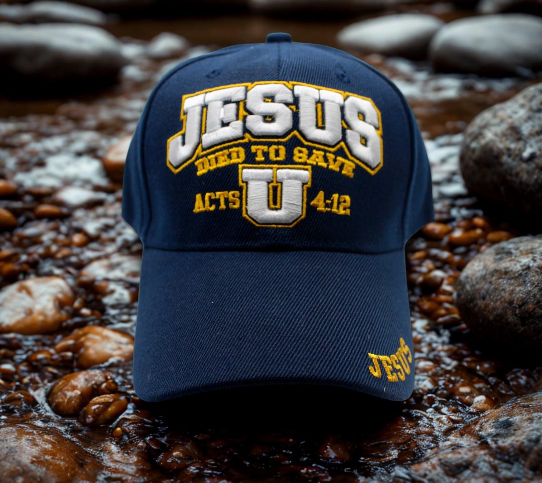 Jesus Died to Save U 3D Embroidered, Religious Cap, Blue With Gold ...