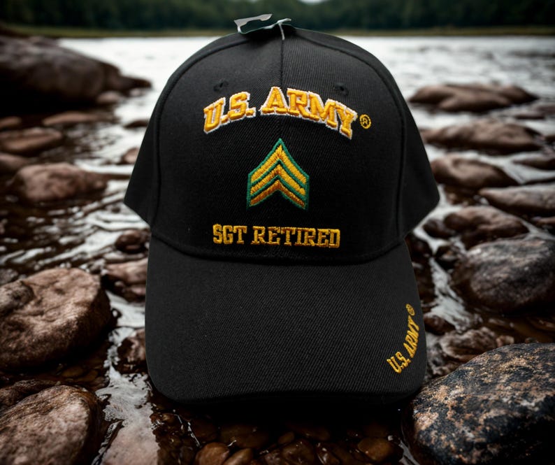 US Army Sergeant Retired Cap – Black Adjustable Hat With Rank Patch – U ...
