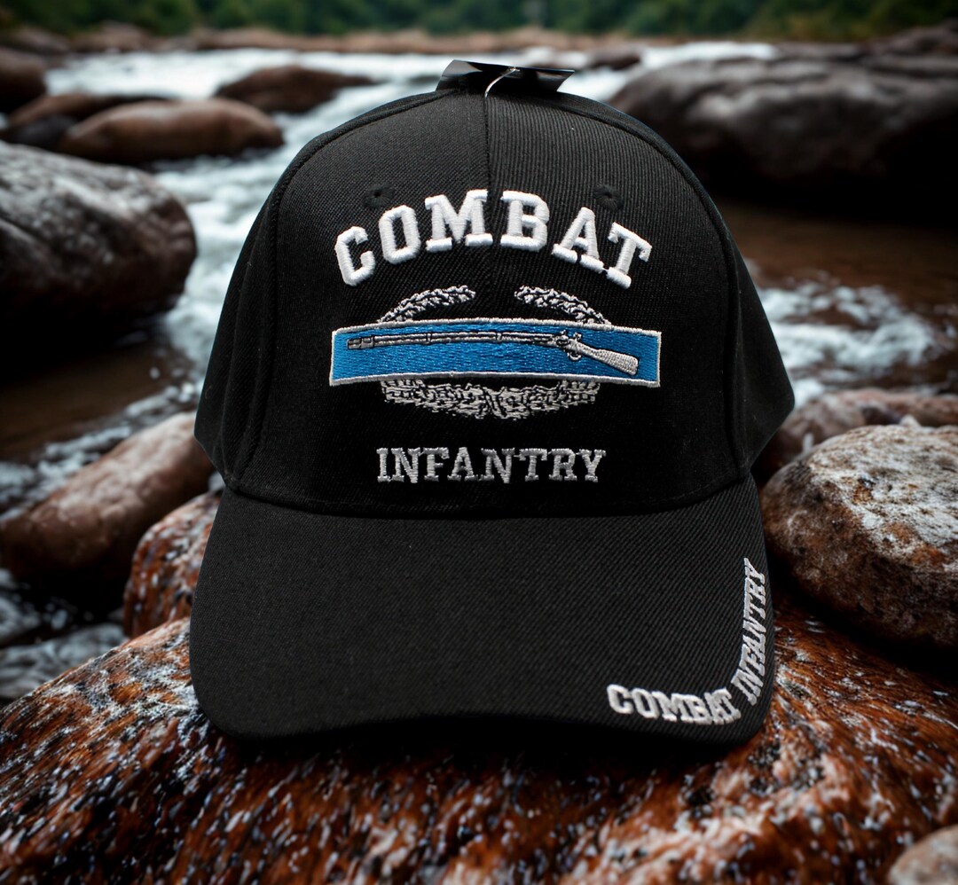 Combat Infantry Badge Veteran Hat. Black CIB Cap With Blue Rifle ...