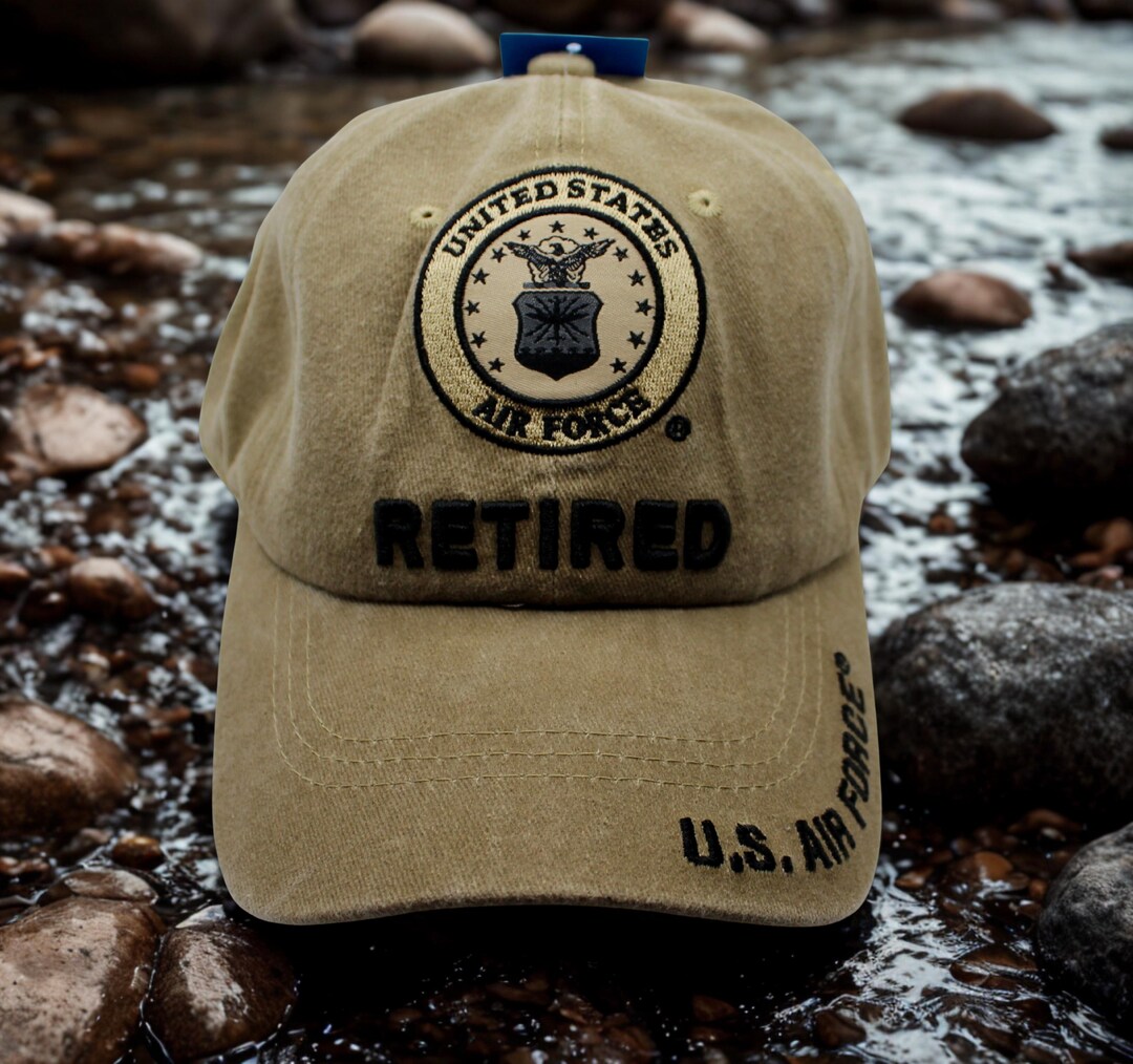 U.S. Air Force Retired Hat, Brown Veteran Baseball Cap With Embroidered ...