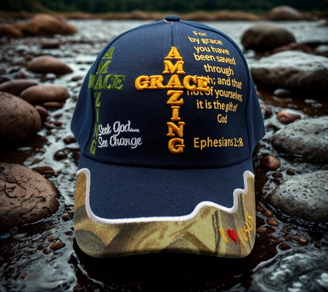 Amazing Grace Navy Blue Hat, Christian Faith Cap With Scripture ...