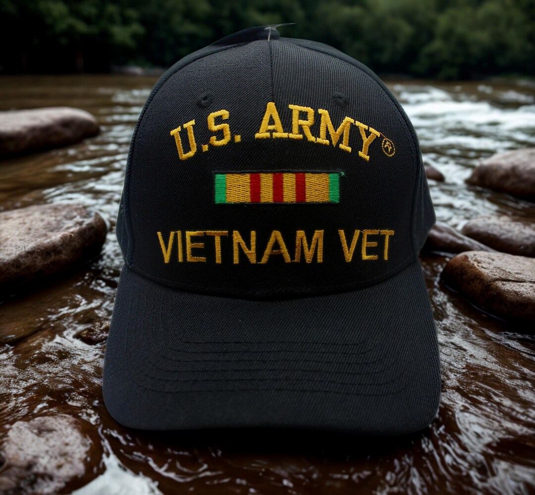 U.S Army Vietnam Veteran Hat, Black Military Cap With Service Ribbon ...