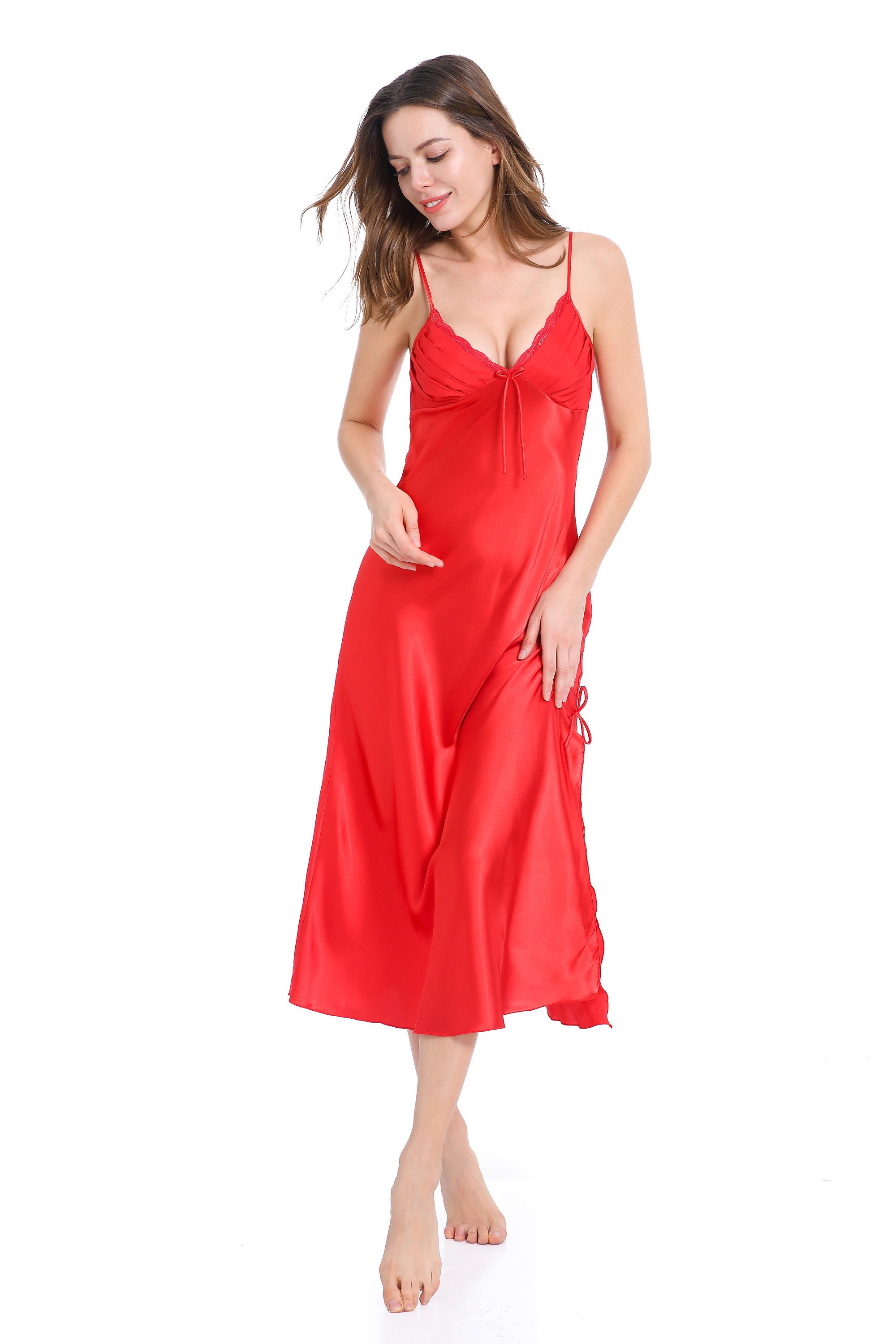 Red Silk Long Dress Valentines Day Lingerie Red Satin Slip Etsy