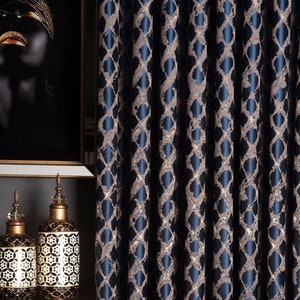 Luxury Geometric Curtains – Navy Blue Striped Drapes, Custom Size, 5 ...