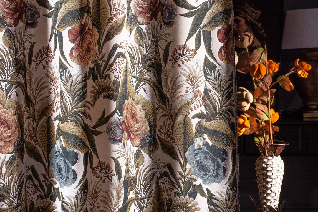 Vintage Tapestry Floral Curtain Panel, Custom Drapes for Living Room ...