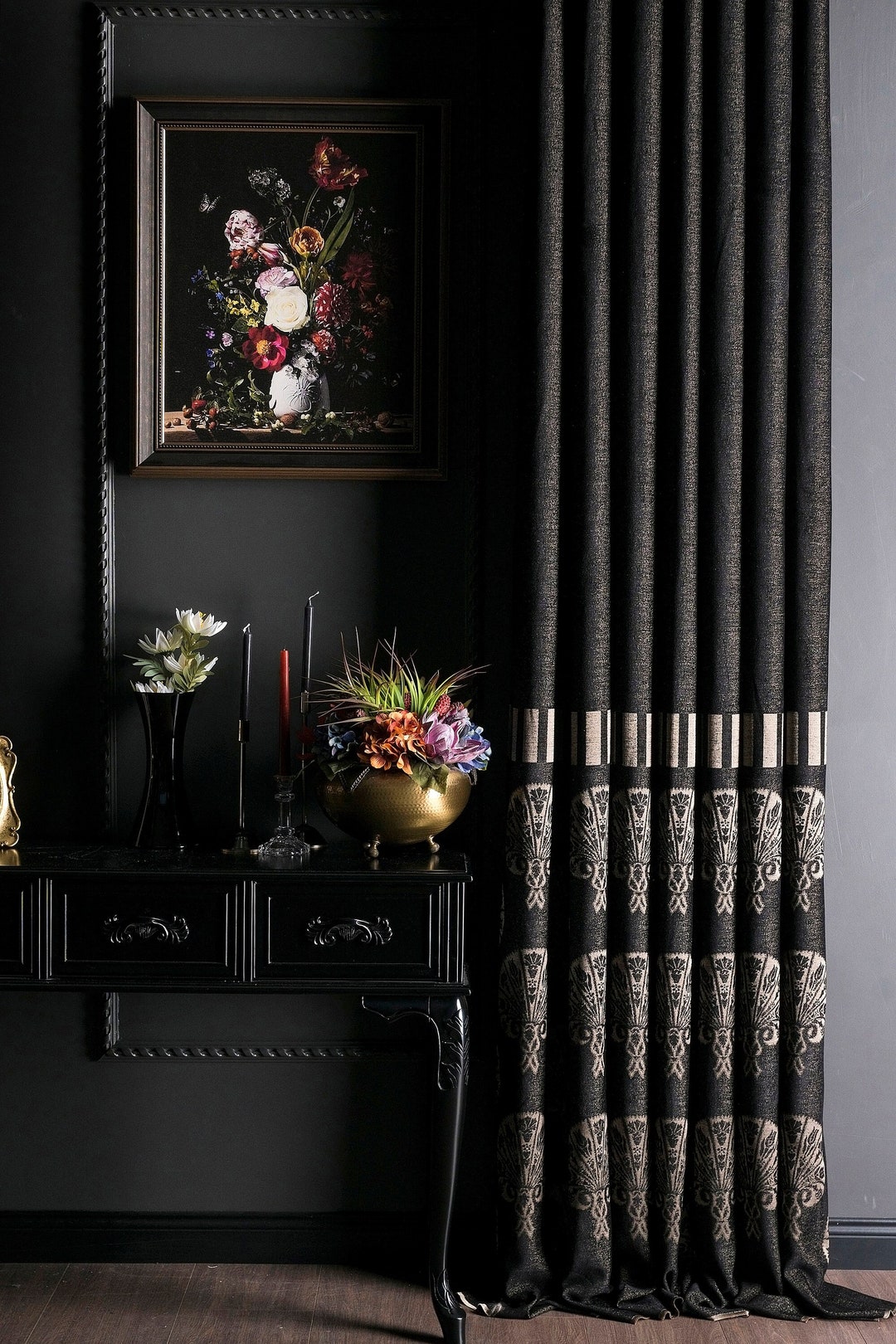 Curtains Panelblack Luxury Damask Patterned Striped Drape for - Etsy
