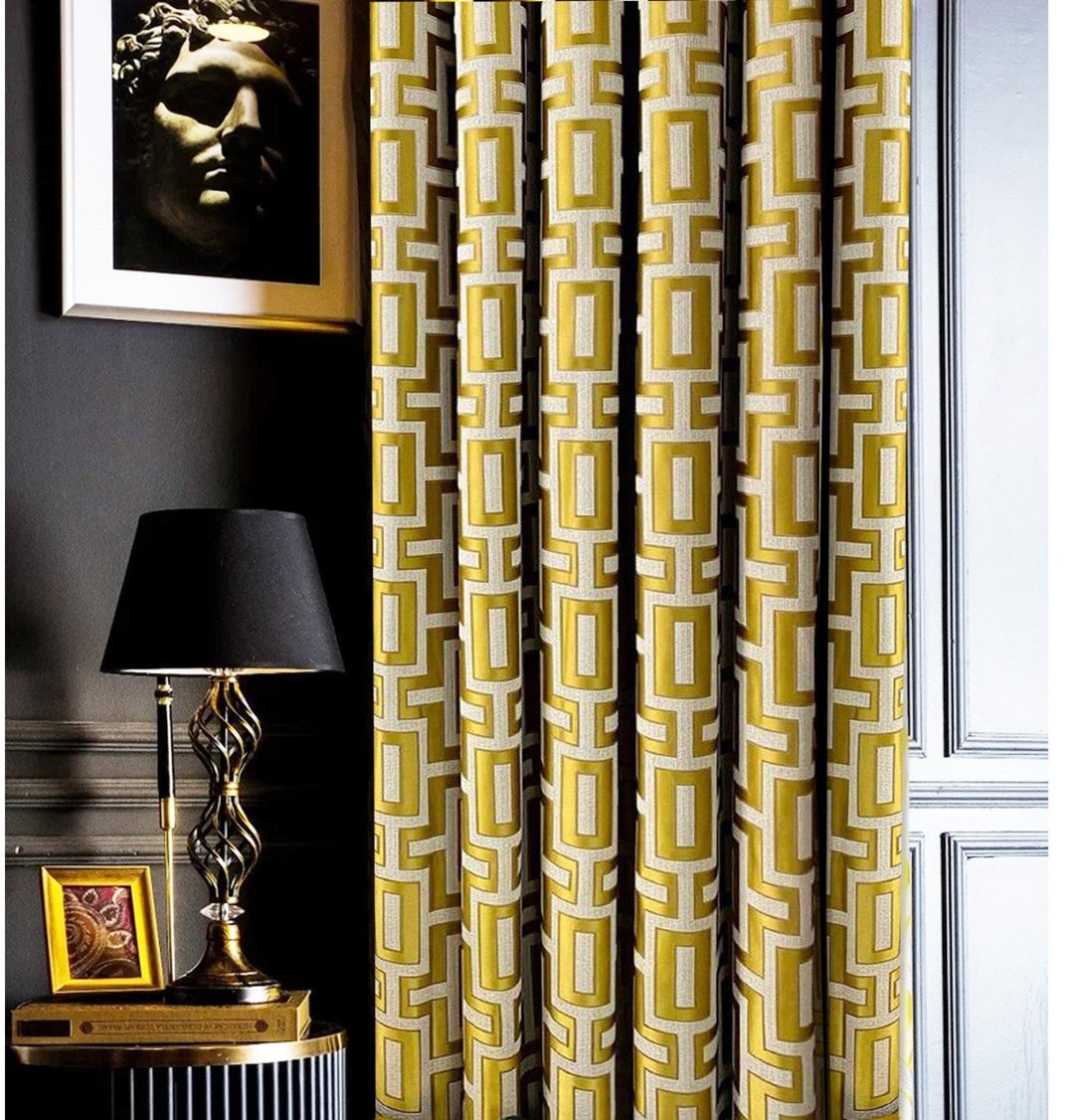 Gold Geometric Drapes: Luxury Striped Curtain Panel, Custom Size - Etsy