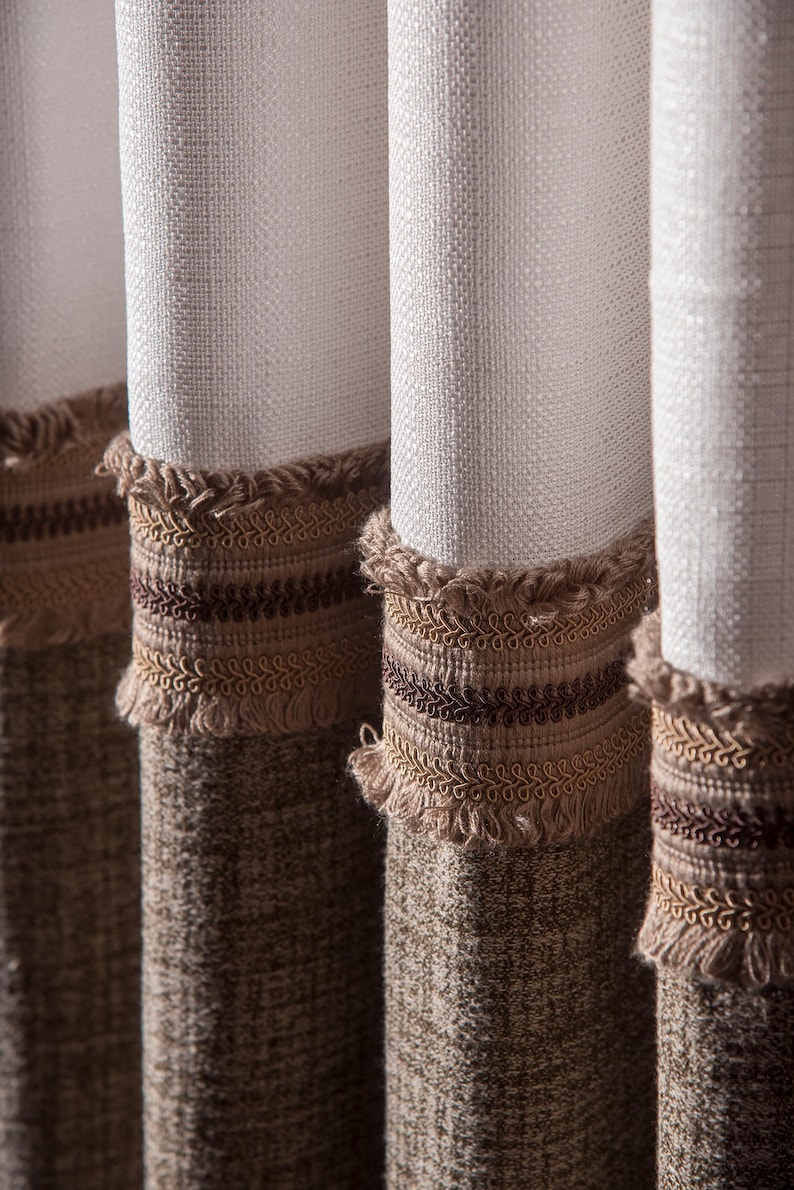 Luxury Linen Curtain Panel: Cream and Brown With Tassel Trim - Etsy