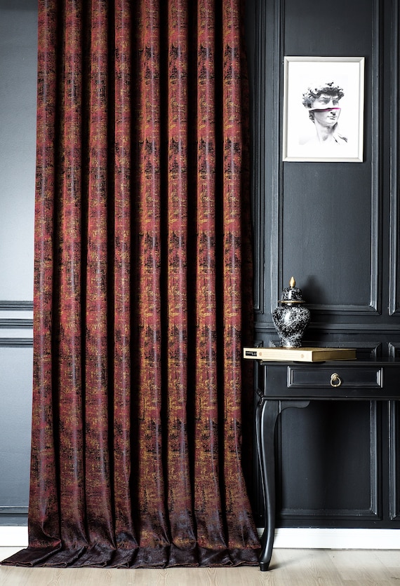Curtains Panel Striped Patterned Fabric Luxury Bedroom Living Room Burgundy Red Borwn Black Blue Gray Green Orange Custom Size Drape Etsy