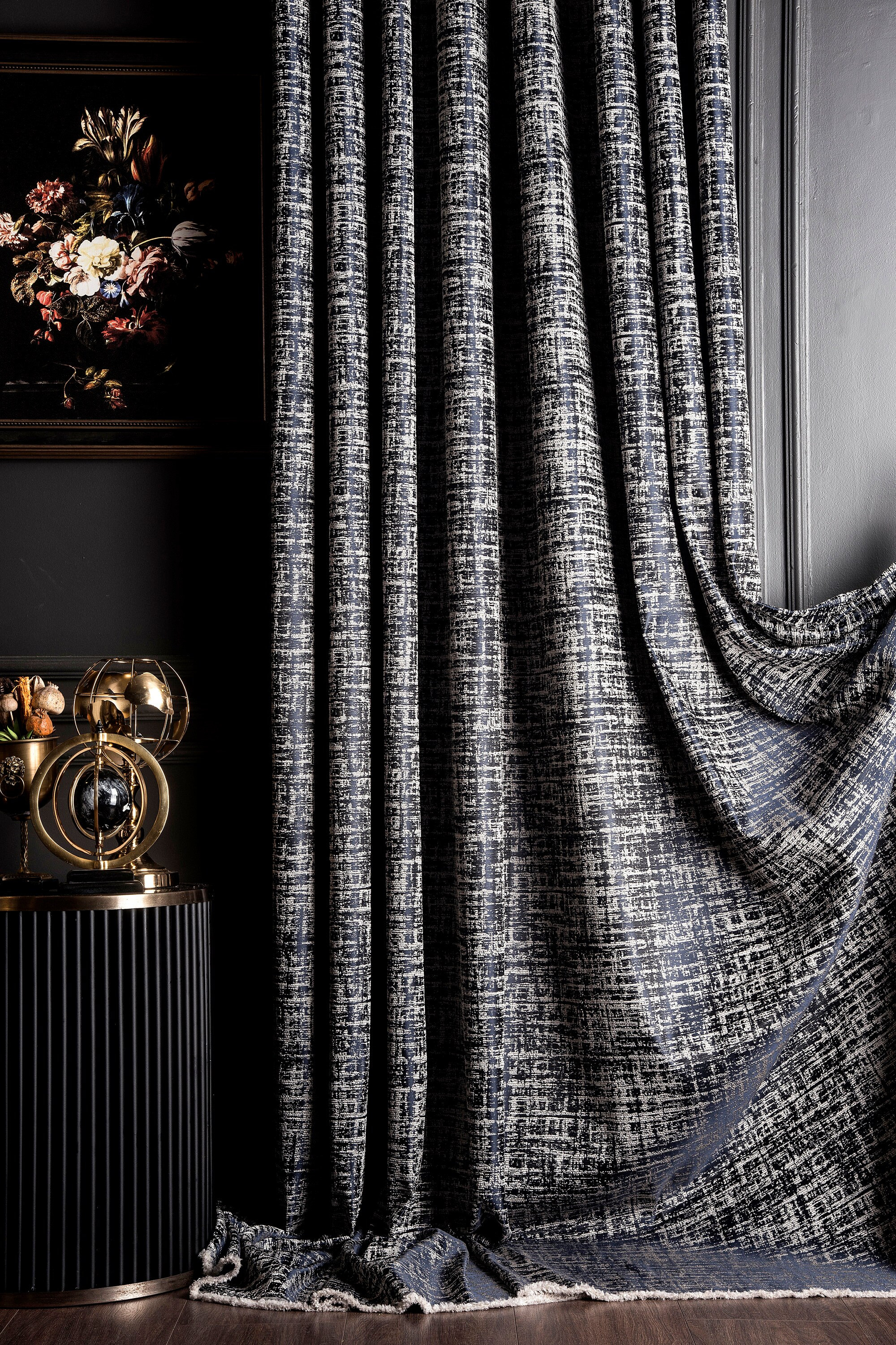 Luxury Striped Curtains: Navy Gray Patterned Drape, Custom Size - Etsy