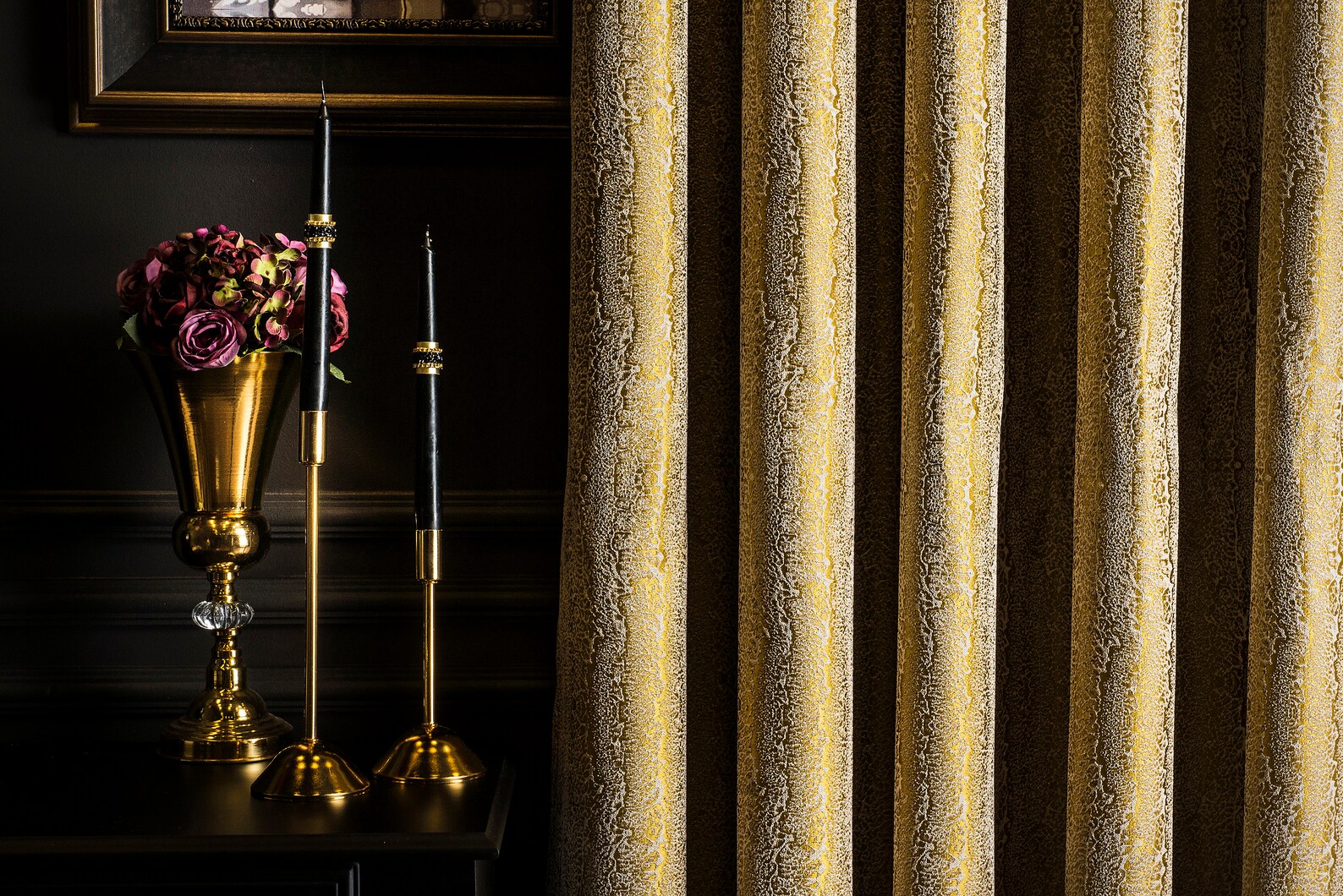Gold Curtains Panel Striped Patterned Fabric Luxury Bedroom Living Room ...