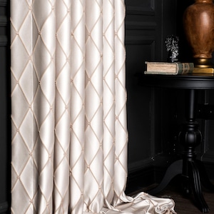 Cream Curtains for Living Room & Bedroom, Luxury Diamond Embroidery ...