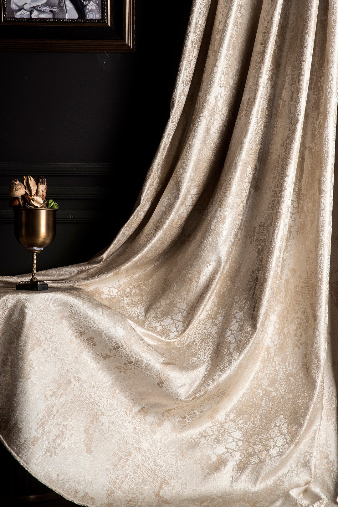 Gold Cream Champagne Curtains, Luxury Damask Patterned Striped Custom ...