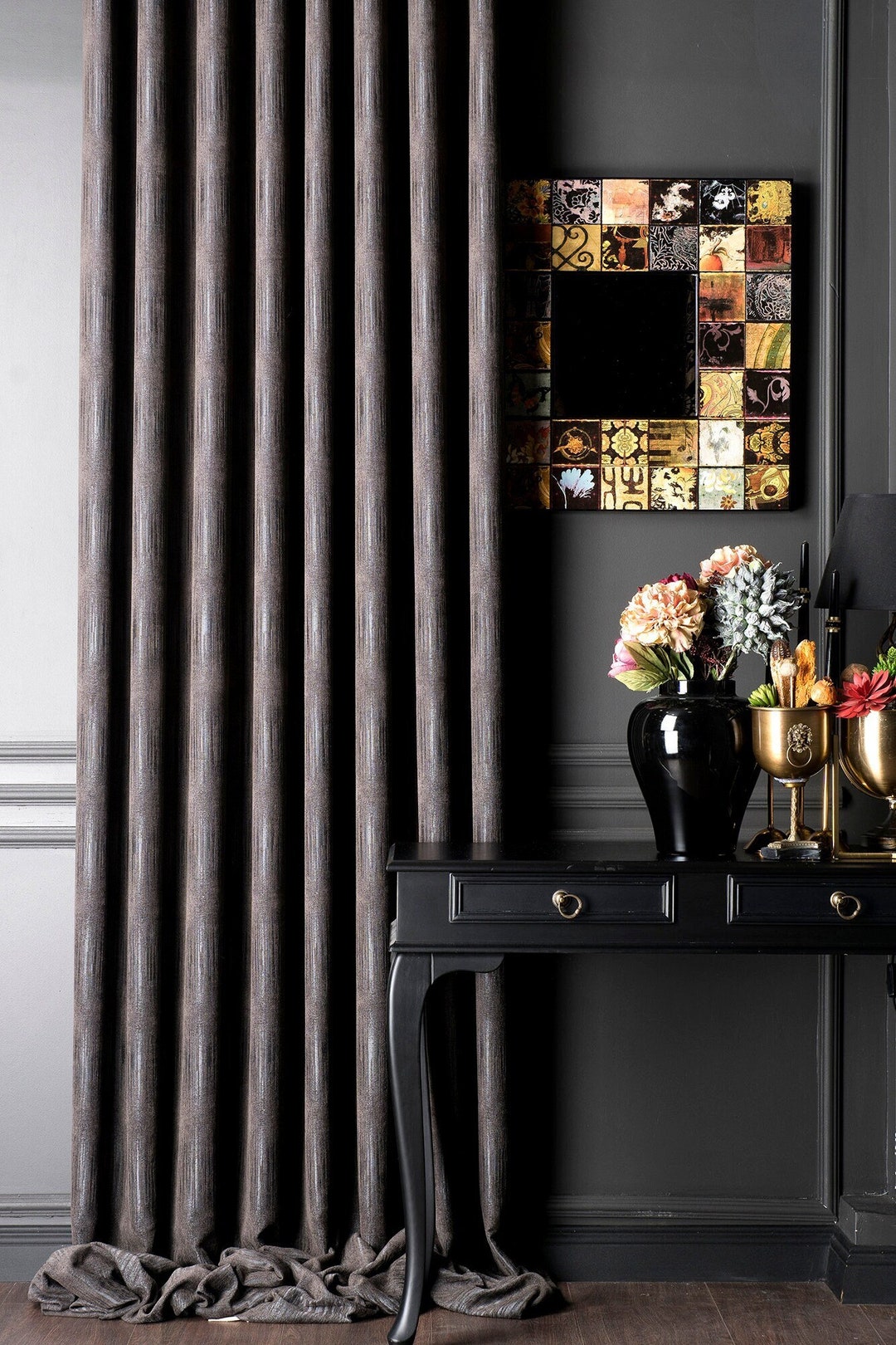 Luxury Striped Curtain Panel: Custom Size Gray Drape - Etsy