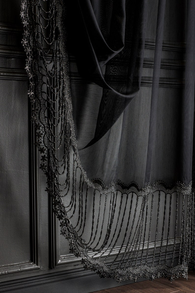 Embroidered Black Sheer Curtain: Tulle Lace Window Panel - Etsy