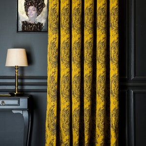 Curtains Panel Damask Fabric Luxury Bedroom Living Room Yellow Gray ...