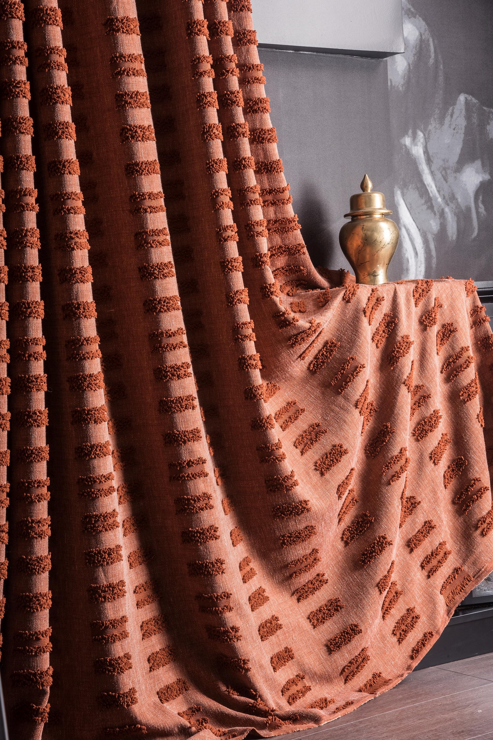 Terracotta Linen Curtain With Tassels: Boho Window Drape - Etsy
