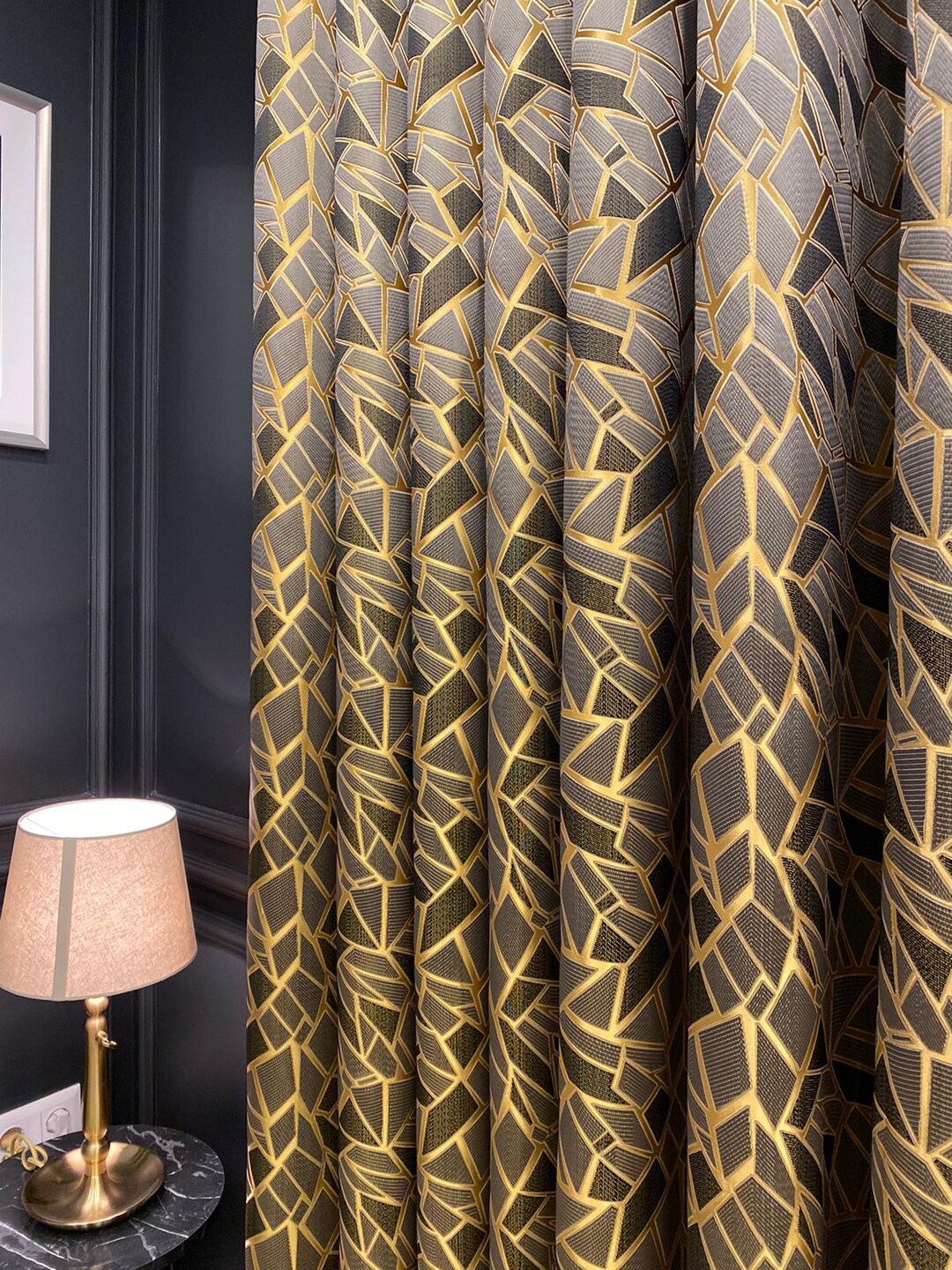 Gold Curtains Panel Striped Patterned Fabric Luxury Bedroom Living Room ...