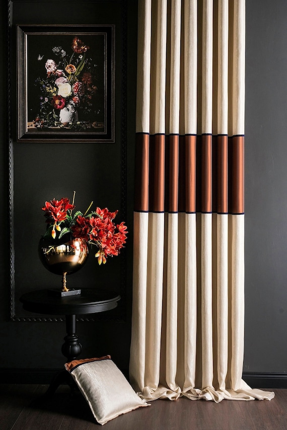 Orange Curtains Panel Luxury Cream Curtains Custom Size Drape for Bedroom Livingroom Striped Curtain Green Curtains Color Block Curtain Etsy Ireland