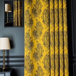 Curtains Panel Damask Fabric Luxury Bedroom Living Room Yellow Gray ...