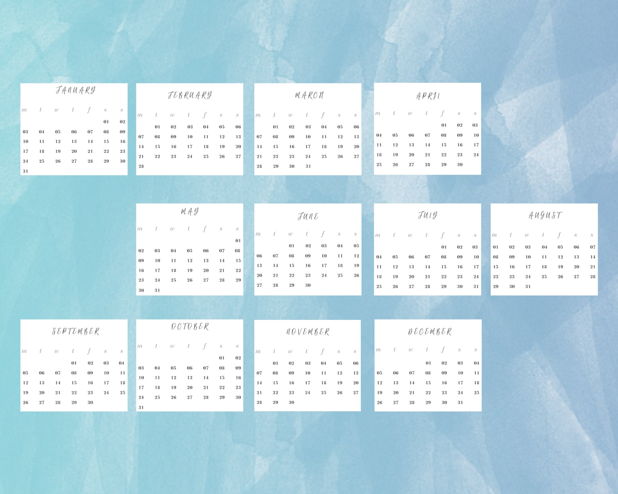 2022 Mini Monthly Calendar Digital Sticker | Planner Calendar Stickers ...