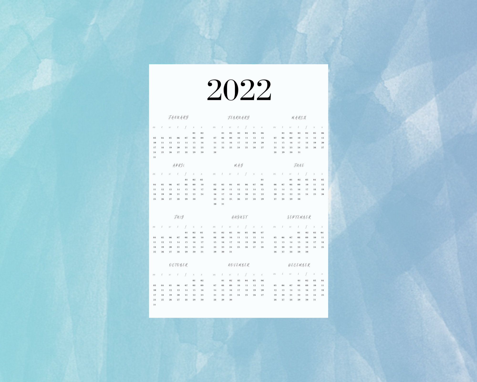 2022 Mini Monthly Calendar Digital Sticker | Planner Calendar Stickers ...