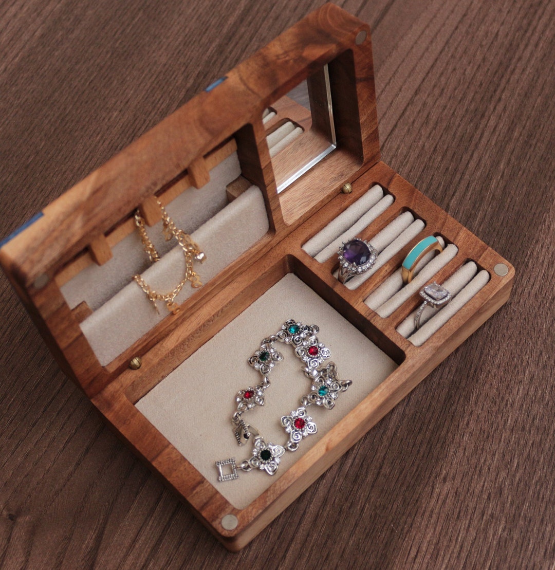 Wood Jewellery Box, Epoxy and Walnut Wood Jewelry Box, Vintage Jewelry ...