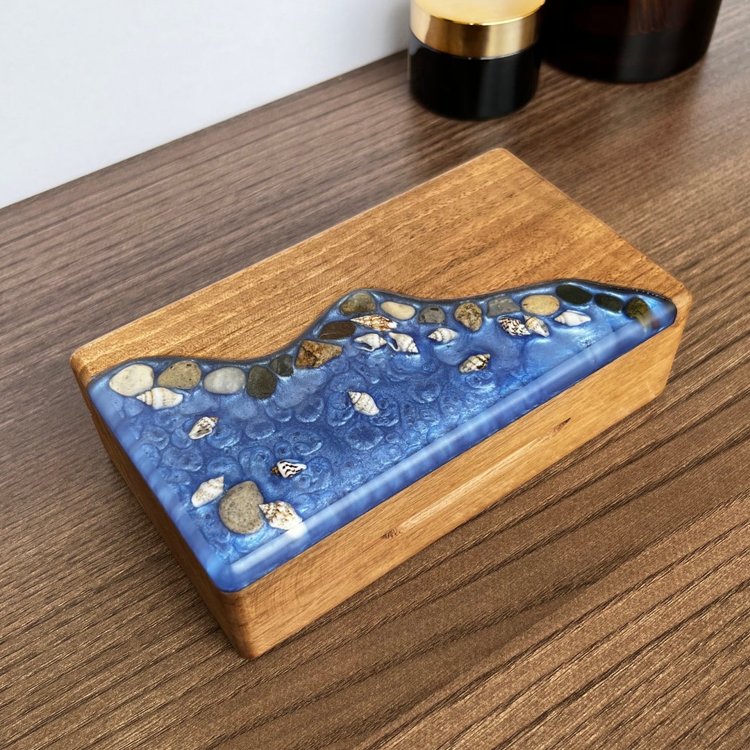 Personalized Ocean Resin Jewelry Box: Walnut Wood Travel Case - Etsy