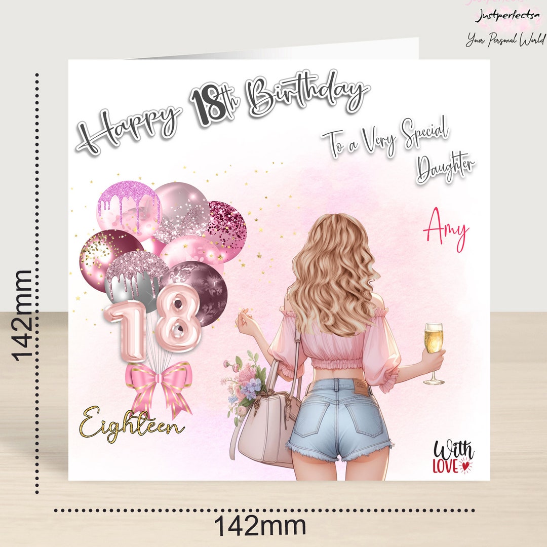 Personalised Birthday Card 16th 18th 21st Granddaughter Daughter Niece Girl With Wine Glass ...