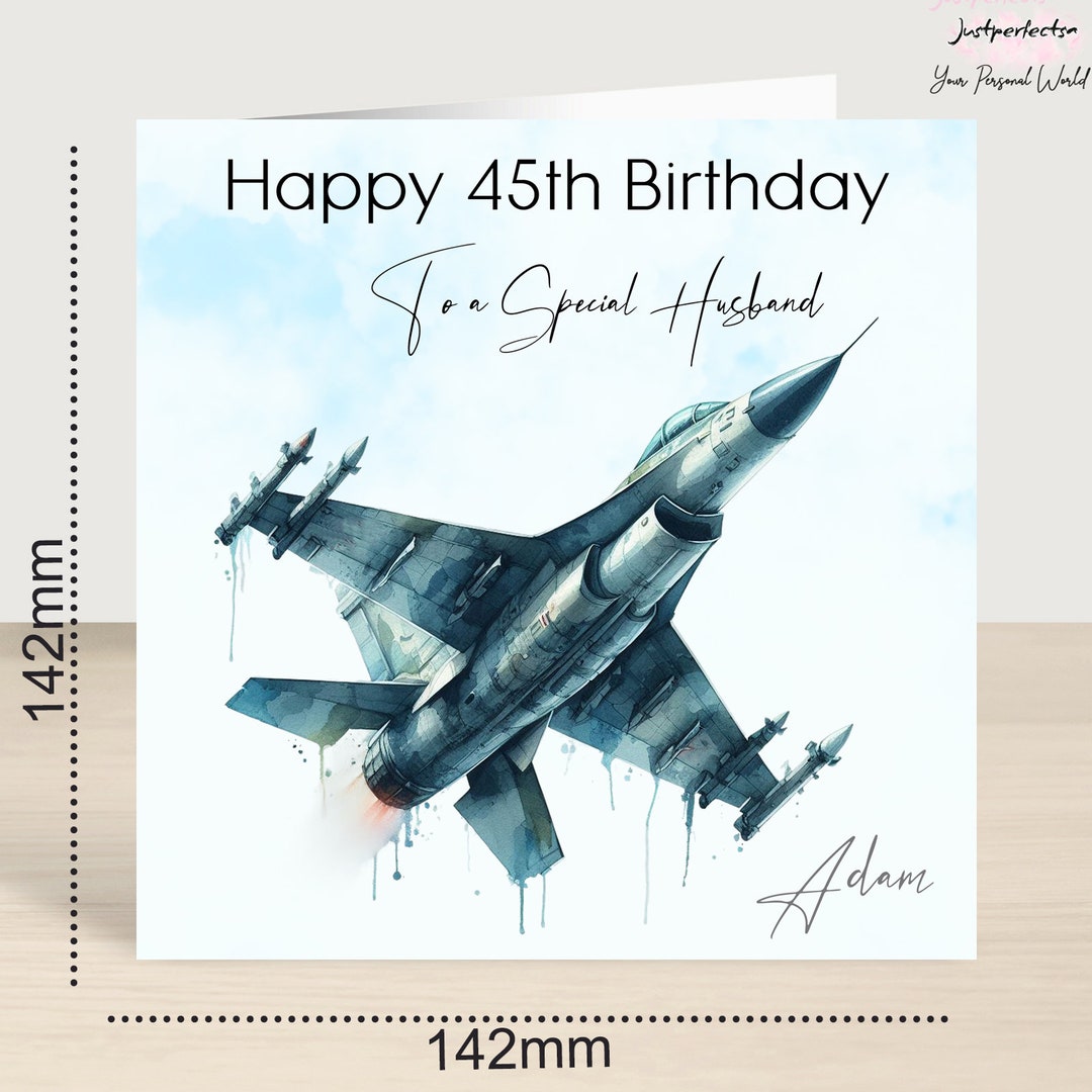 Personalised Fighter Jet in the Sky Birthday Card for Him, Dad, Husband ...