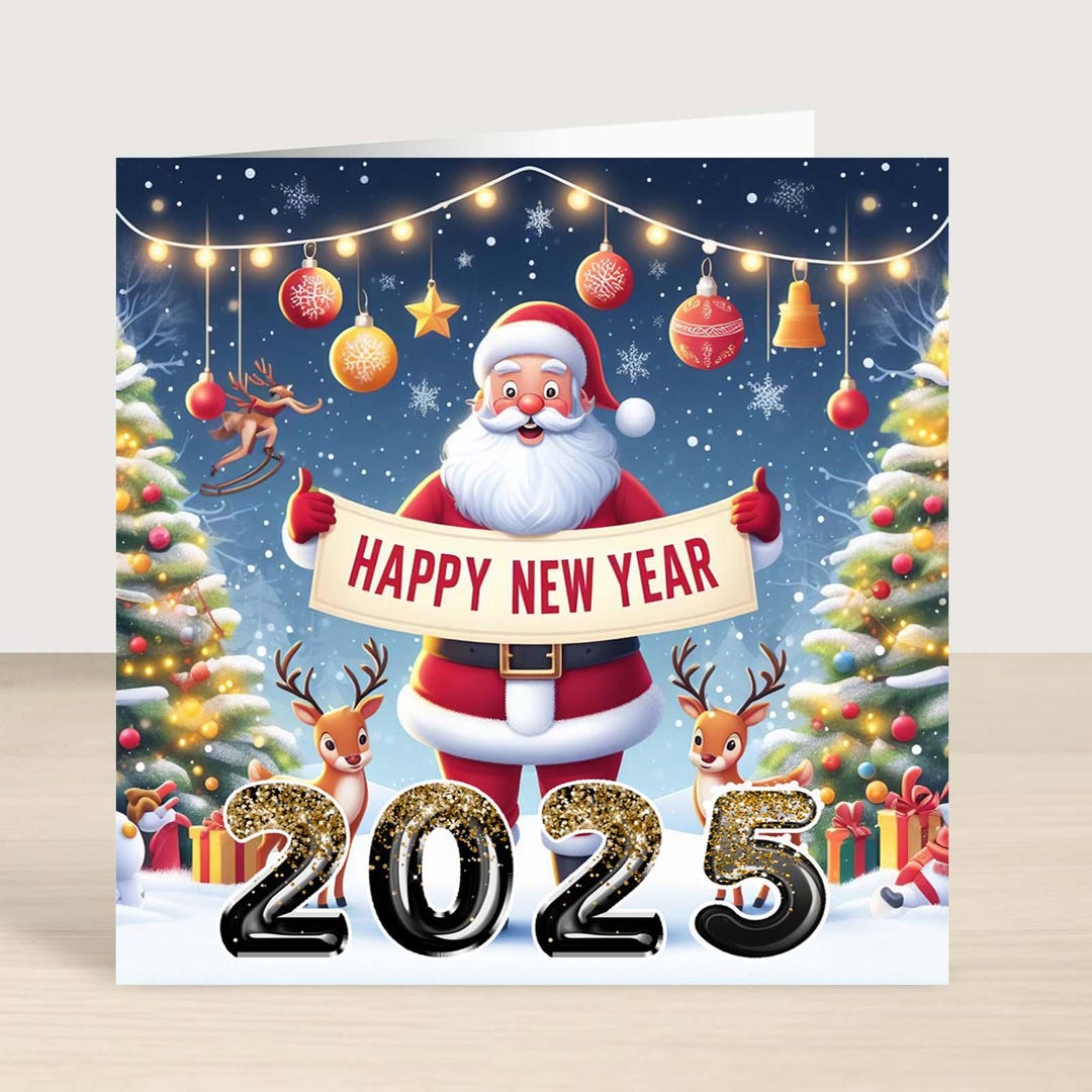 Happy New Year Card 2025 Santa Theme, New Years Card Multipack - Etsy