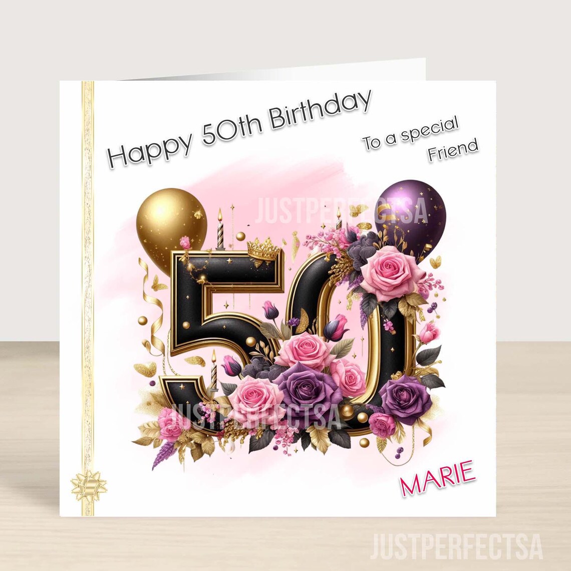 Beautiful 50th Birthday Card Female Floral Roses, Personalised 50th ...