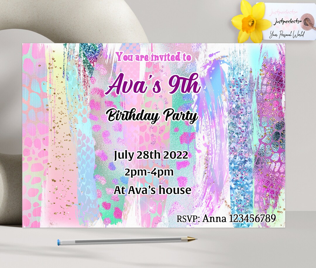 Personalised Birthday Party Invitations Pink Blue Glitter Effect ...