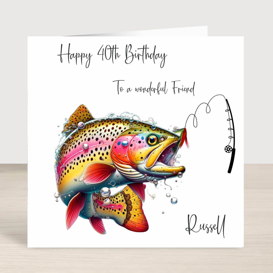 Personalised TROUT Birthday Card Fisherman Fishing Friend Dad Grandad ...