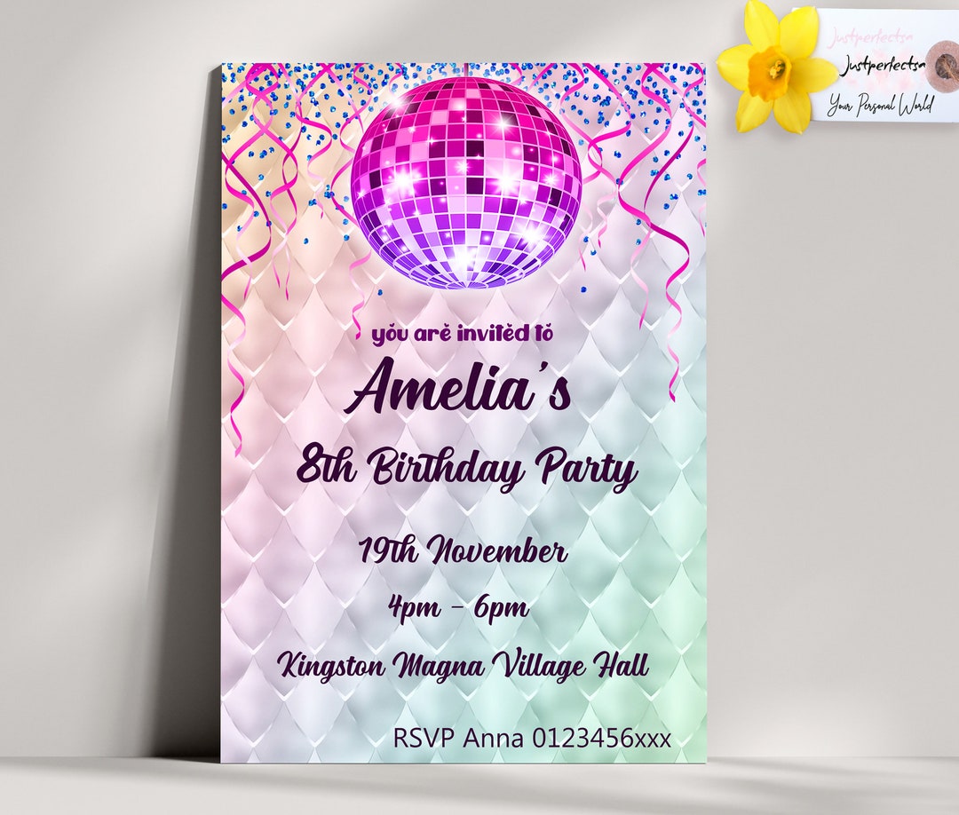 Personalised Disco Birthday Party Invitations, Printed Dance Invites ...